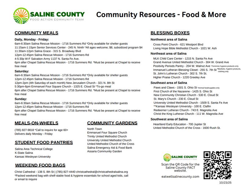 Salina Public Library Shares Food Resource Directory for Saline County ...