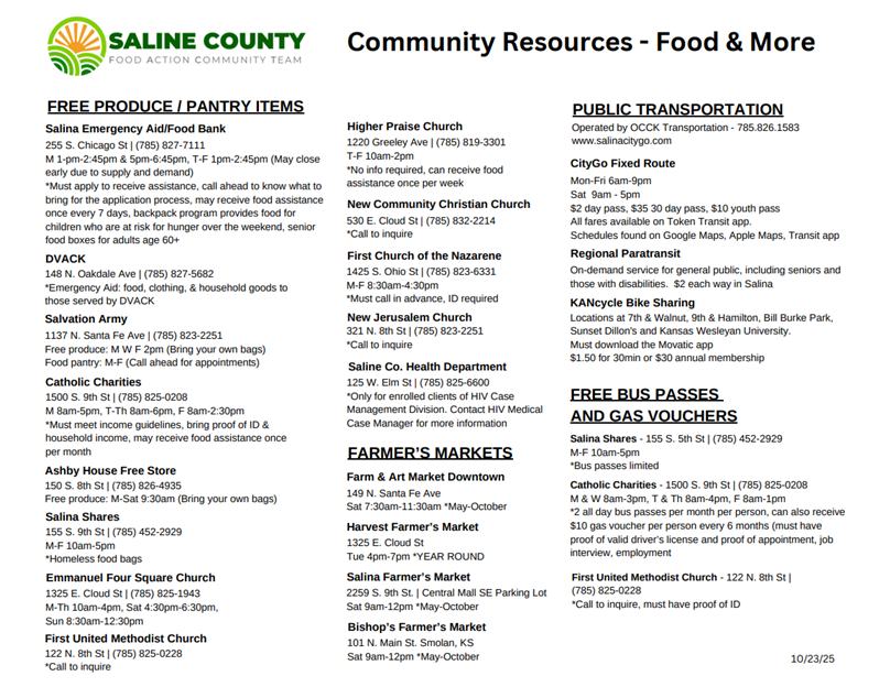 Salina Public Library Shares Food Resource Directory for Saline County ...