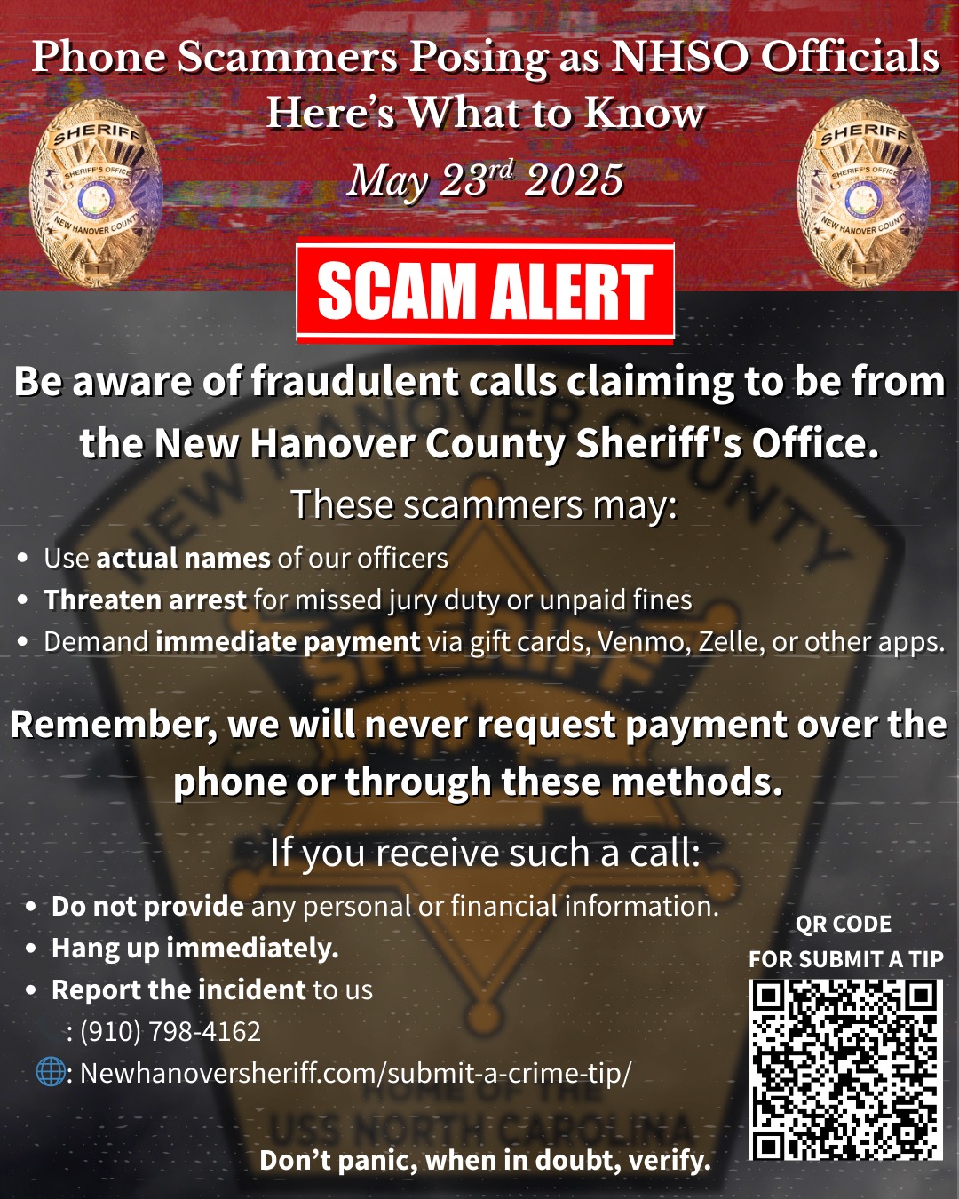 NHSO Warns of Phone Scammers Impersonating Sheriff's Office Officials ...