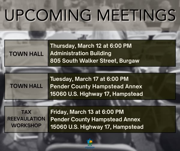 Pender County Schedules Two Town Halls and Tax Revaluation Workshop ...